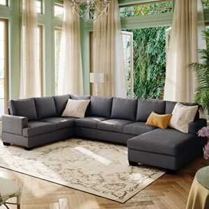 godafa modern large upholstered u-shape sectional sofa, extra wide chaise lounge 8 seater couch for living room apartment, gray