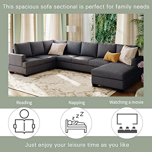 GODAFA Modern Large Upholstered U-Shape Sectional Sofa, Extra Wide Chaise Lounge 8 Seater Couch for Living Room Apartment, Gray