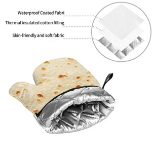 LAKIMCT Tortilla Bread Print Oven Mitts and Pot Holders Sets Non-Slip Potholders Heat Resistant Oven Gloves for Kitchen Baking Cooking BBQ, 4-Piece Set