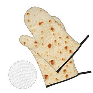 LAKIMCT Tortilla Bread Print Oven Mitts and Pot Holders Sets Non-Slip Potholders Heat Resistant Oven Gloves for Kitchen Baking Cooking BBQ, 4-Piece Set