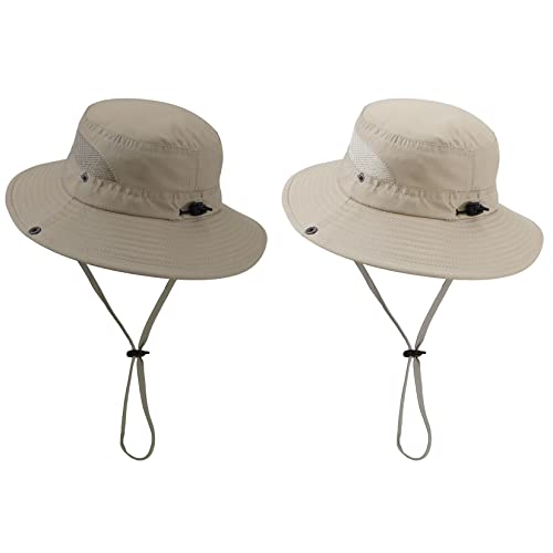 Century Star UPF 50+ Kids Sun hat Against UV Sun Rays Kids Bucket Hat Girls Boys Sun Hats Kids Camping Fishing Safari 2Pcs Khaki & Beige 5-13T