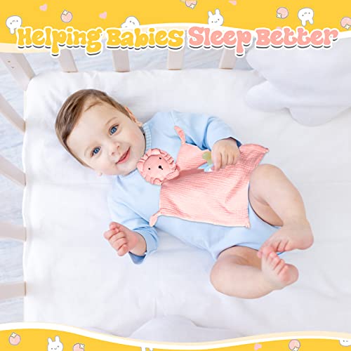 Mixweer 8 Pieces Bunny Lovey Blankets for Babies Organic Cotton Muslin Blankets Soft Lion Blanket Security Breathable Lovie Towel for Infant and Newborn