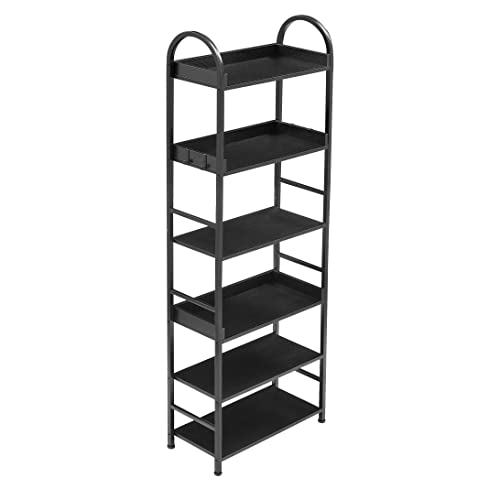 WILLIAMSPACE Ladder Shelf Bookshelf, 6-Tier Bookcase Industrial Ladder Shelves with Round Top Frame and Adjustable Foot Pads, 24.8"*70.8", Black