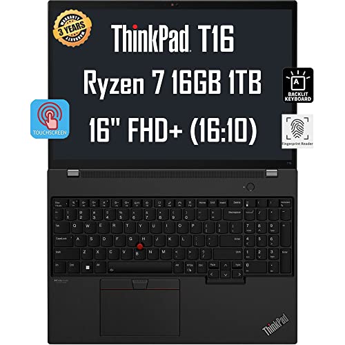 Lenovo ThinkPad T16 16" WUXGA Touchscreen (AMD Ryzen 7 PRO 6850U, 16GB DDR5 RAM, 1TB SSD, 8-Core (Beat i7-1255U)) Business Laptop, Fingerprint, Backlit, FHD Webcam, 3-Yr Warranty, Win 11 Pro