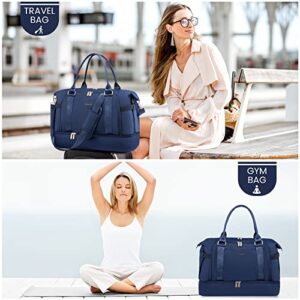 Gym Bag for Women LOVEVOOK Travel Duffel Bag, Navy Blue with USB Charging Port,Weekender Bags for Women with Shoe Compartment,Carry on Overnight Bag with Toiletry Bag,Hospital Bags for Labor and Deliver