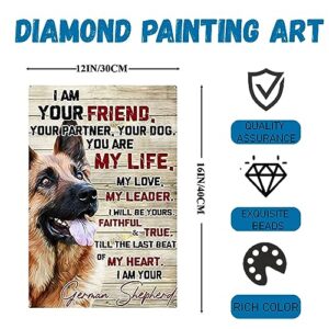 CAEJCCL 5D Diamond Art I Am Your Friend German Shepherd Diamond Painting Kits for Adults Paint by Number for Home Recreation and Wall Decoration 12x16 Inches