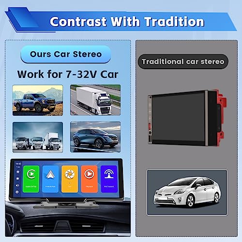 Portable Wireless Apple Carplay Android Auto - 10.26" Car Play Screen for Car, with 1080p Backup Camera, Dash Mount, Support Bluetooth, GPS Navigation, FM Transmitter