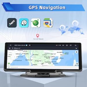 Portable Wireless Apple Carplay Android Auto - 10.26" Car Play Screen for Car, with 1080p Backup Camera, Dash Mount, Support Bluetooth, GPS Navigation, FM Transmitter