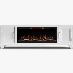 Realcozy 78 inch White TV Stand with Electric Fireplace - Modern Electric Fire Place & TV Console - Traditional Sonoma Design, Fits TVs up to 85''. 7 Flame Colors with Remote