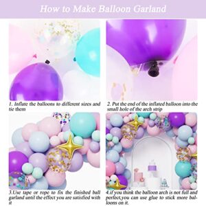 RUBFAC Mermaid Balloons Garland Kit, Mermaid Balloons Pastel Pink Purple Blue Gold Confetti Party Balloons for Birthday Party Bridal Baby Shower Decorations