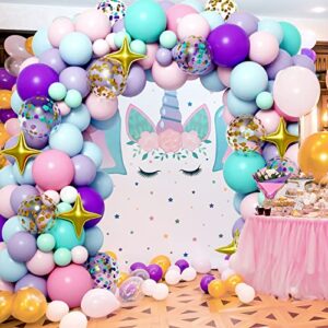 RUBFAC Mermaid Balloons Garland Kit, Mermaid Balloons Pastel Pink Purple Blue Gold Confetti Party Balloons for Birthday Party Bridal Baby Shower Decorations