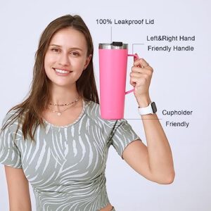 mininoo 24 oz Insulated Tumbler with Handle, Double Wall Vacuum Insulated Coffee Mug with Lid and Straw, Leakproof (Hot pink)