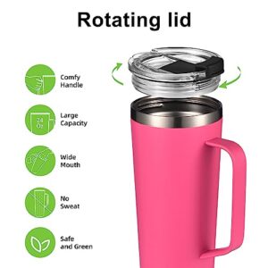 mininoo 24 oz Insulated Tumbler with Handle, Double Wall Vacuum Insulated Coffee Mug with Lid and Straw, Leakproof (Hot pink)