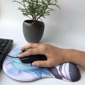 CVUWOXO Japanese Anime Girl Asada Shino 3D Mous pad, Silical Gel Oppai Mousepads with Wrist Rest Support, Relife Wrist Pain Design for Otaku's Gaming Mice Pad (Blue)