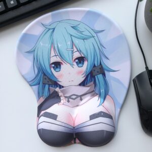 CVUWOXO Japanese Anime Girl Asada Shino 3D Mous pad, Silical Gel Oppai Mousepads with Wrist Rest Support, Relife Wrist Pain Design for Otaku's Gaming Mice Pad (Blue)