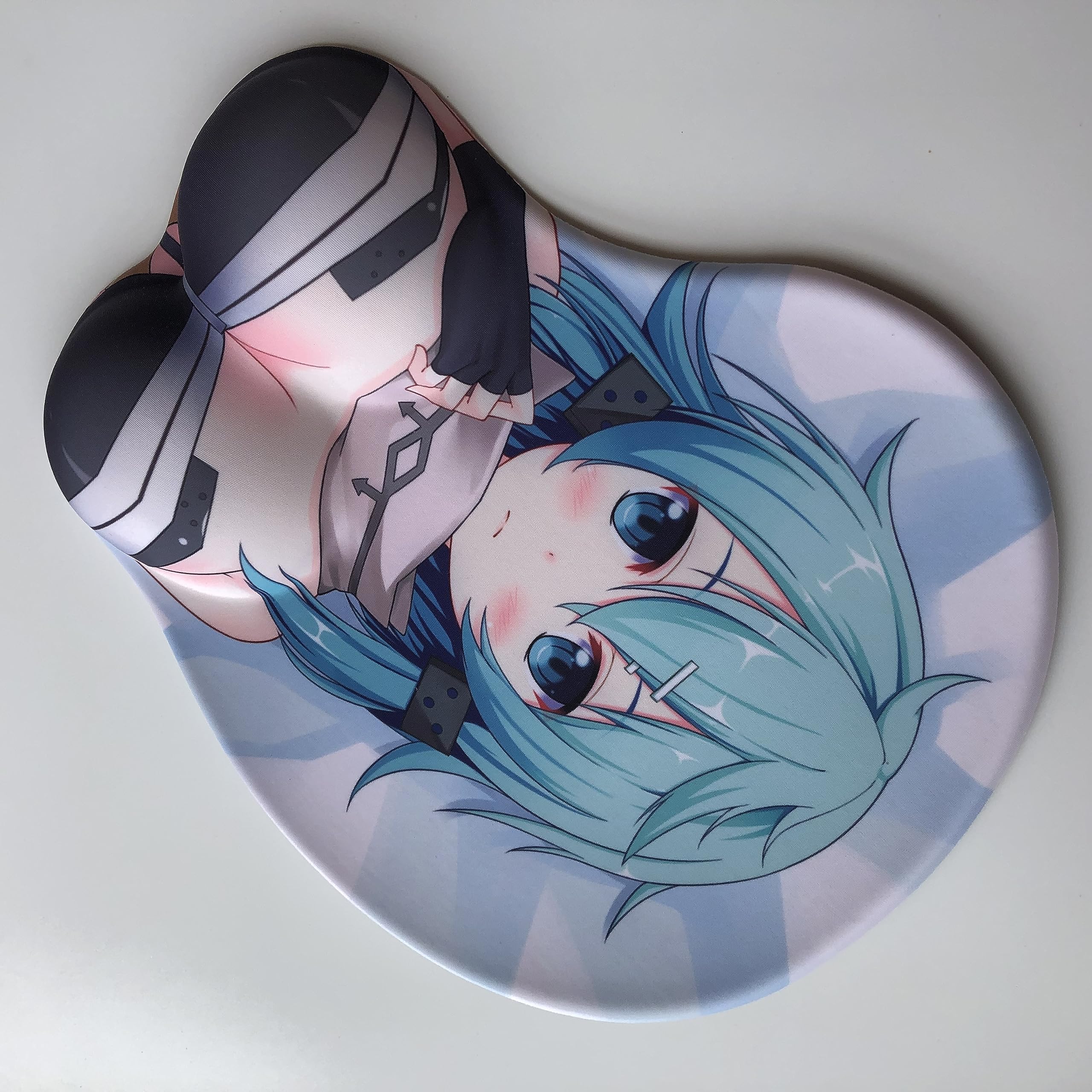 CVUWOXO Japanese Anime Girl Asada Shino 3D Mous pad, Silical Gel Oppai Mousepads with Wrist Rest Support, Relife Wrist Pain Design for Otaku's Gaming Mice Pad (Blue)