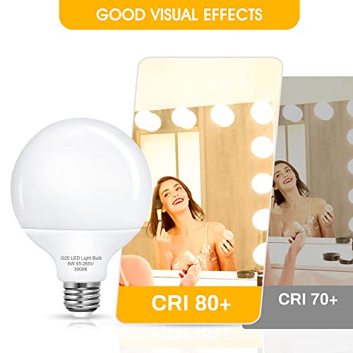 Globe LED Light Bulbs 60W Equivalent, G25 LED Vanity Bulb for Bathroom Mirror Light Bulbs, E26 LED Edison Base Round Light Bulb, Soft White 3000K, 500LM Not-Dimmable Decoration Lighting, 4 Pack