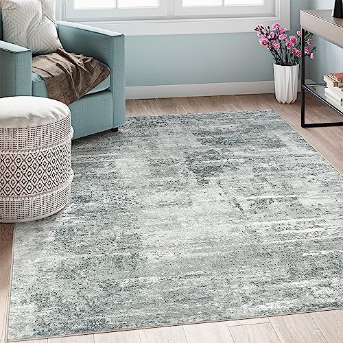 Art&Tuft Washable Rug, Anti-Slip Backing Abstract 5x7 Rug, Stain Resistant Rugs for Living Room, Foldable Machine Washable Area Rug (TPR52-Grey, 5'x7')