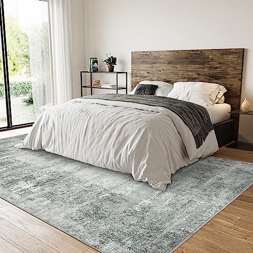 Art&Tuft Washable Rug, Anti-Slip Backing Abstract 5x7 Rug, Stain Resistant Rugs for Living Room, Foldable Machine Washable Area Rug (TPR52-Grey, 5'x7')