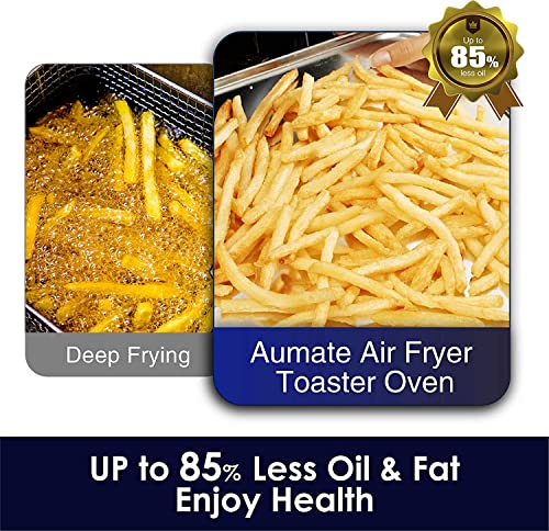 Toaster Oven Air Fryer Combo 19-Quart, AUMATE Kitchen in the box 7 in 1 Convection Toaster Oven Countertop, Oilless Air Fryer Oven, Includes Baking Pan, Oven Rack, Fry Basket, Crumb Tray, 1550W, Black