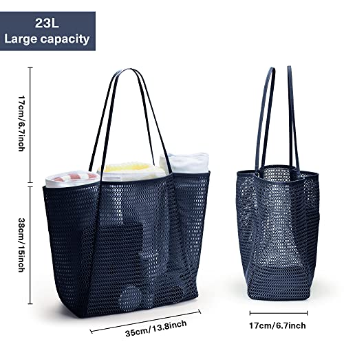 KALIDI Mesh Beach Tote Bag Women Shoulder Hobo Handbag 23L Large Grocery Tote Bag Casual Shopping Bag Vacation Travel Pool