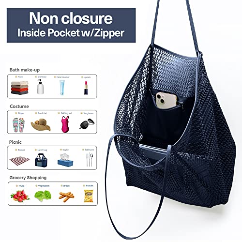 KALIDI Mesh Beach Tote Bag Women Shoulder Hobo Handbag 23L Large Grocery Tote Bag Casual Shopping Bag Vacation Travel Pool