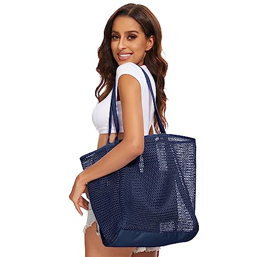 KALIDI Mesh Beach Tote Bag Women Shoulder Hobo Handbag 23L Large Grocery Tote Bag Casual Shopping Bag Vacation Travel Pool