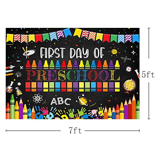 MEHOFOND 7x5ft Back to Preschool Backdrop for Kids Children Teachers and Students Classroom Party Decorations Supplies First Day of Preschool Kindergarten Photography Background Photo Studio Props