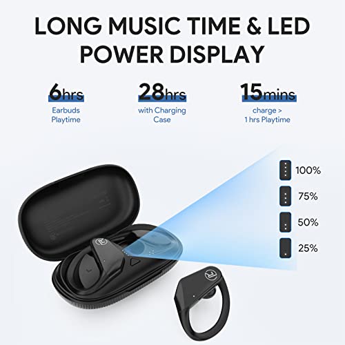 ROVIIS Wireless Earbuds Bluetooth 5.3 Earphones IPX7 Sport Earbuds for Running Workout Bass Stereo Headphones with Ear Hook Microphones Over Ear Earbuds for iPhone Android, Fast Pair