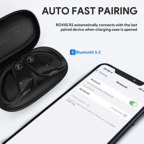 ROVIIS Wireless Earbuds Bluetooth 5.3 Earphones IPX7 Sport Earbuds for Running Workout Bass Stereo Headphones with Ear Hook Microphones Over Ear Earbuds for iPhone Android, Fast Pair