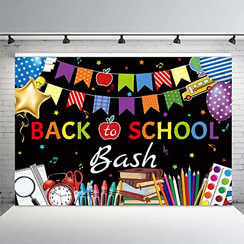 MEHOFOND 7x5ft Back to School Bash Backdrop Chalkboard First Day of Preschool Kindergarten Banner Colorful Pencil Books Welcome to Kindergarten Photography Background Photo Studio Props