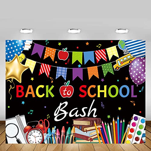 MEHOFOND 7x5ft Back to School Bash Backdrop Chalkboard First Day of Preschool Kindergarten Banner Colorful Pencil Books Welcome to Kindergarten Photography Background Photo Studio Props