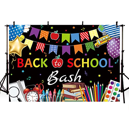 MEHOFOND 7x5ft Back to School Bash Backdrop Chalkboard First Day of Preschool Kindergarten Banner Colorful Pencil Books Welcome to Kindergarten Photography Background Photo Studio Props