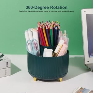 Lolocor 360 Degree Rotatable Pen Holder, 5 Slots Office Desk Organizer Pen Holder for Desk Multi-Functional Pencil Cups Desktop Stationary Organizer Storage for Office School Home Dark Green