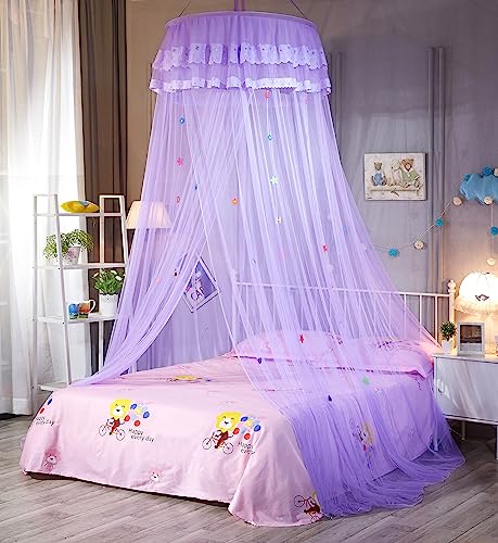 RIRC Canopy Bed for Girls Dome Mosquito Net for Bed Pink Bed Tent Twin Bed Canopy Curtains Mosquito Netting Game Reading Princess Canopy for Girls Bed (Purple)