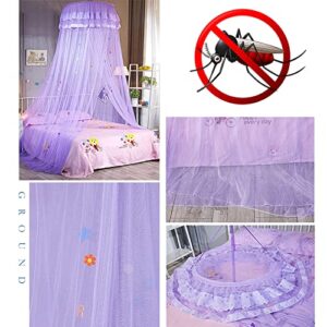 RIRC Canopy Bed for Girls Dome Mosquito Net for Bed Pink Bed Tent Twin Bed Canopy Curtains Mosquito Netting Game Reading Princess Canopy for Girls Bed (Purple)