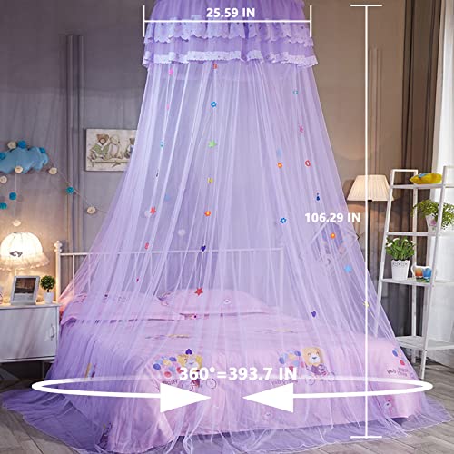 RIRC Canopy Bed for Girls Dome Mosquito Net for Bed Pink Bed Tent Twin Bed Canopy Curtains Mosquito Netting Game Reading Princess Canopy for Girls Bed (Purple)