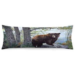 AIRMARK Body Pillow Cover,Wild Animal Brown Bear on Stone in Wooden Printed Long Pillow Cases Protector with Zipper Decor Soft Large Covers Cushion for Beding,Couch,Sofa,Home Gift 20"x54"