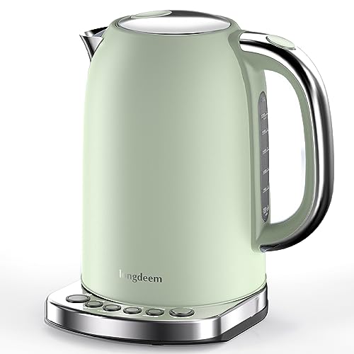 Electric Tea Kettle with Temperature Control, Longdeem 1.7L Stainless Steel Water Boiler & Heater, 1500 Watts for Fast Boiling, Cordless Serving with LED Light, Pastel Green