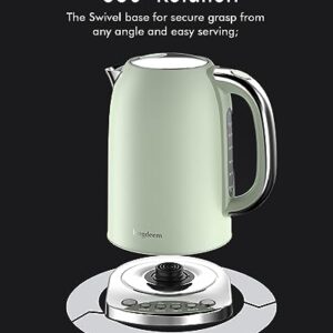 Electric Tea Kettle with Temperature Control, Longdeem 1.7L Stainless Steel Water Boiler & Heater, 1500 Watts for Fast Boiling, Cordless Serving with LED Light, Pastel Green