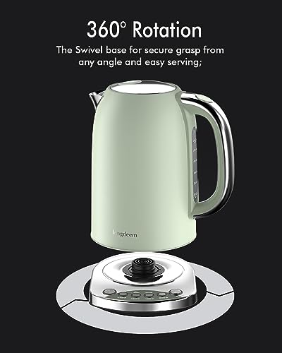 Electric Tea Kettle with Temperature Control, Longdeem 1.7L Stainless Steel Water Boiler & Heater, 1500 Watts for Fast Boiling, Cordless Serving with LED Light, Pastel Green