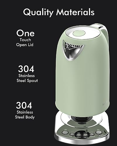 Electric Tea Kettle with Temperature Control, Longdeem 1.7L Stainless Steel Water Boiler & Heater, 1500 Watts for Fast Boiling, Cordless Serving with LED Light, Pastel Green