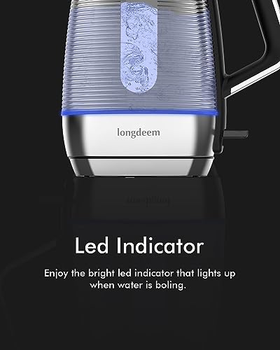 1.5L Double-Walled Cool Touch Electric Tea Kettle, Sleek and Heat-Resistant Glass Body with LED Light Indicator, Wide-Open Lid, BPA-Free, Fast Heating 1500W for Hot Water and Tea, Silver