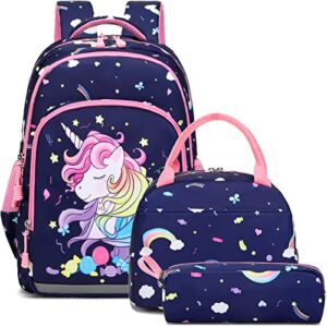 meisohua unicorn backpack for girls school backpack 3 in 1 set elementary kindergarten school bags for girls with chest strap and lunch tote pencil bag