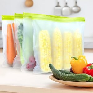 4 Pack Reusable Gallon Freezer bags,Silicone Ziplock Bags Reusable Storage Baggies,Reusable Food Storage Bags, Leakproof Food Storage Containers for Sandwich Snack Travel Picnic, Work, Home Use