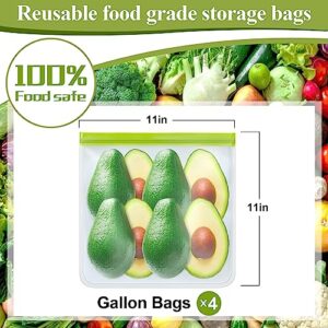 4 Pack Reusable Gallon Freezer bags,Silicone Ziplock Bags Reusable Storage Baggies,Reusable Food Storage Bags, Leakproof Food Storage Containers for Sandwich Snack Travel Picnic, Work, Home Use