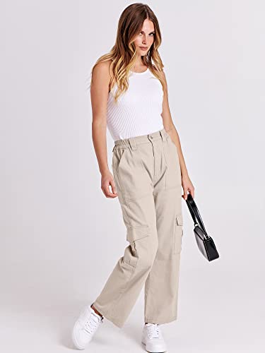 ANRABESS Women's Cargo Pants High Waisted Baggy Multiple Pockets Casual Work Pants Trendy Fashion Relaxed Fit Trousers Y2k for Teen Girls 1017mihuang-L