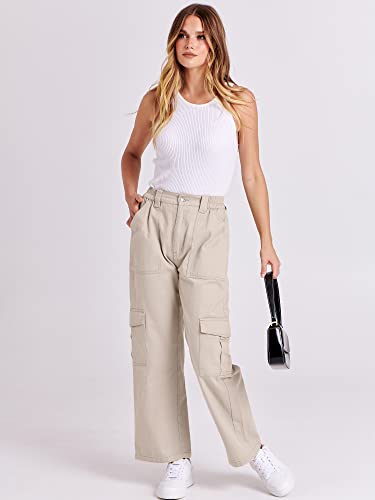 ANRABESS Women's Cargo Pants High Waisted Baggy Multiple Pockets Casual Work Pants Trendy Fashion Relaxed Fit Trousers Y2k for Teen Girls 1017mihuang-L