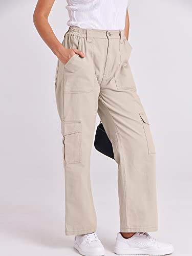 ANRABESS Women's Cargo Pants High Waisted Baggy Multiple Pockets Casual Work Pants Trendy Fashion Relaxed Fit Trousers Y2k for Teen Girls 1017mihuang-L