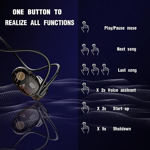 lucku Air Conduction Wireless Headphones, Semitransparent Open Ear Headphones Wireless Bluetooth 5.3 with Microphone, Sweatproof Sport Wireless Earphones for Running Cycling Workout